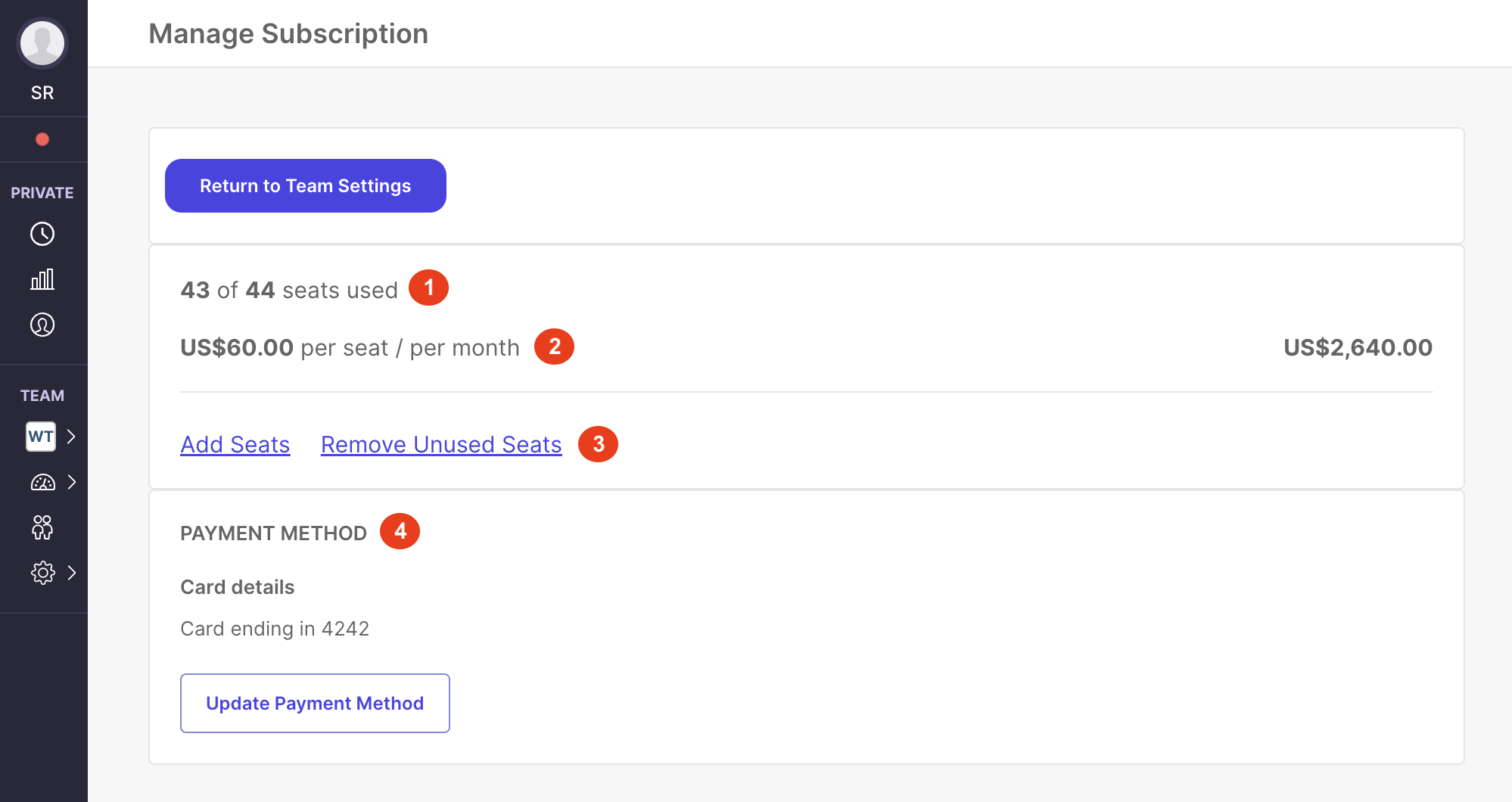Manage Subscription and Payment Method – WiseTime