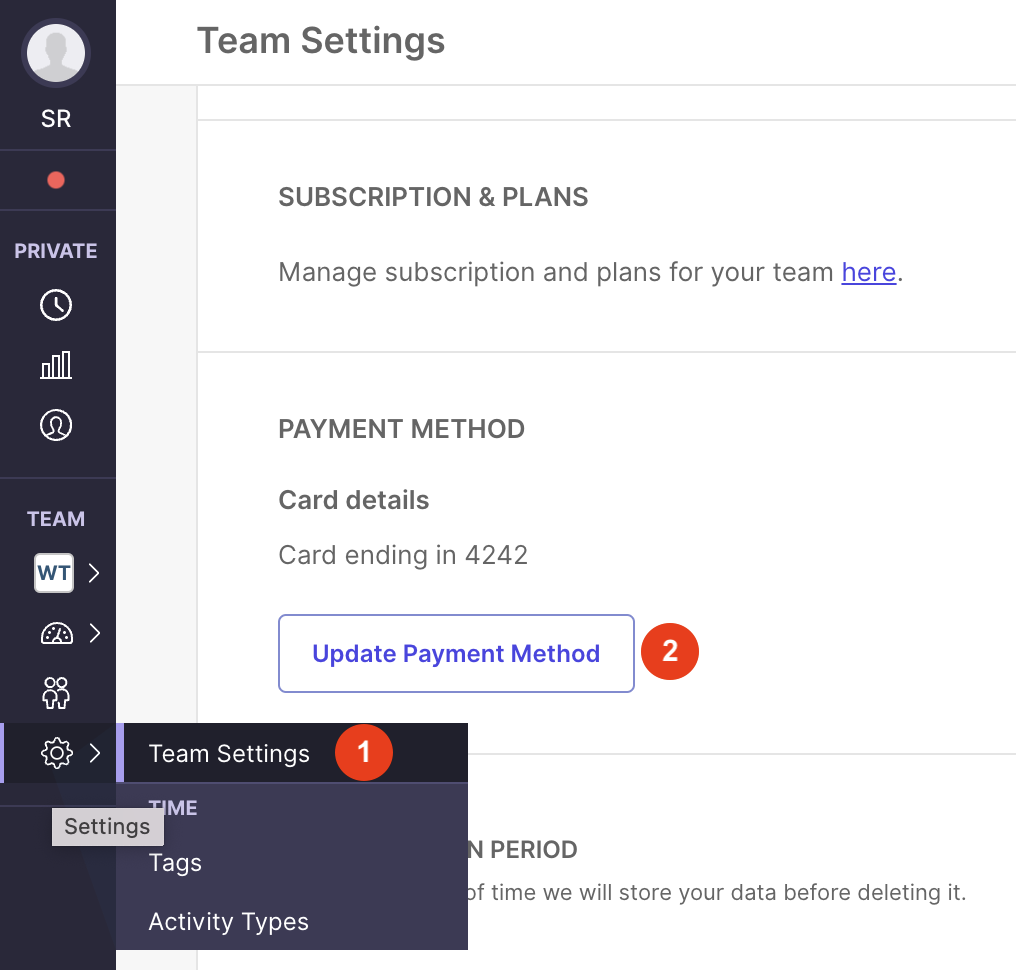 Manage Subscription and Payment Method – WiseTime